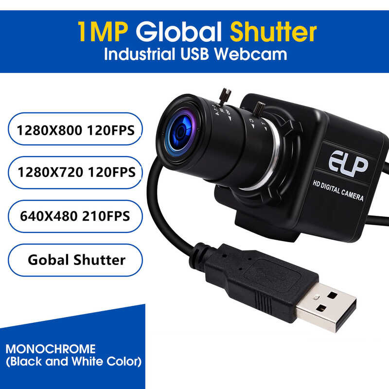 ELP 720P 々 120Fps 210Fps Global Shutter 4X Zoom USB Camera Monochrome Ov9281 High Speed Webcam ...