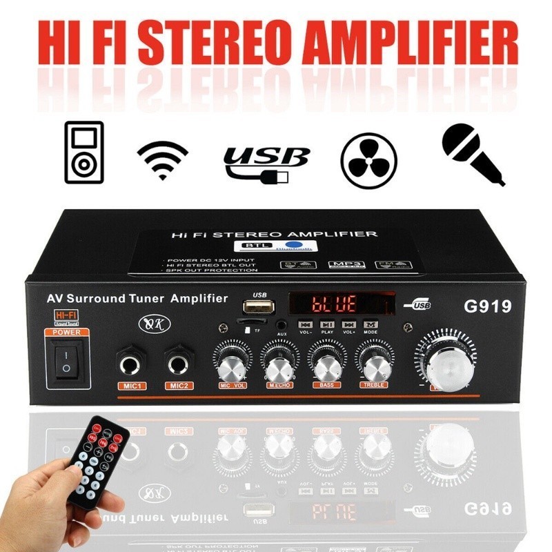 800W G919 Mini Amplifier 12V/220V FM SD HiFi bluetooth 5.0 Stereo Audio ...