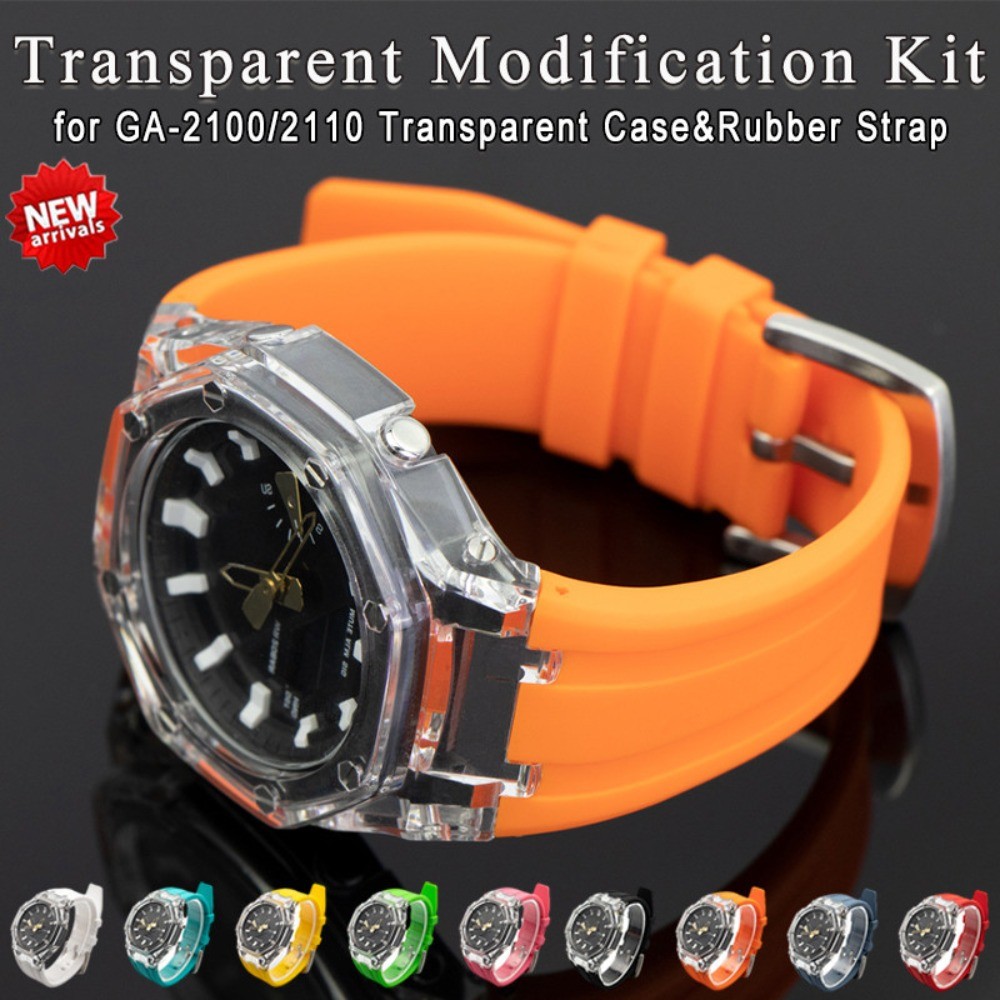 Luxury Transparent Case +Rubber Band For Casioak GA2100 GA2110 ...