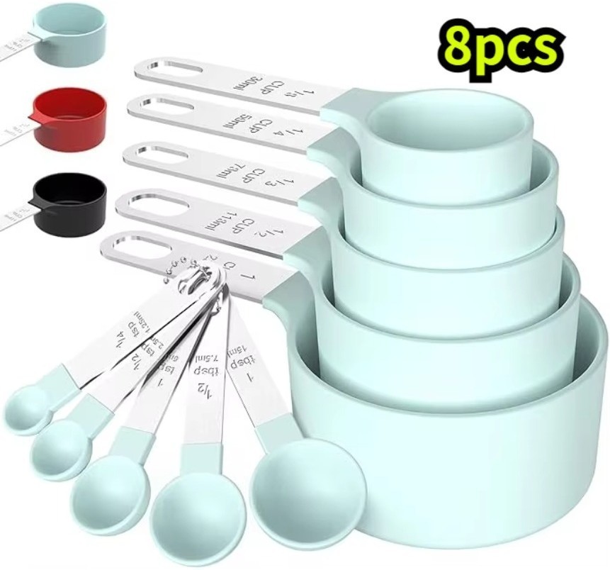 8PCS Measuring Cups and Measuring Spoons with Stainless Steel Handlel ...