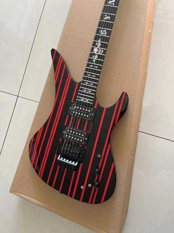 Black Schecter Red Stripes 24 Frets Electric Guitar Skeleton Inlay ...