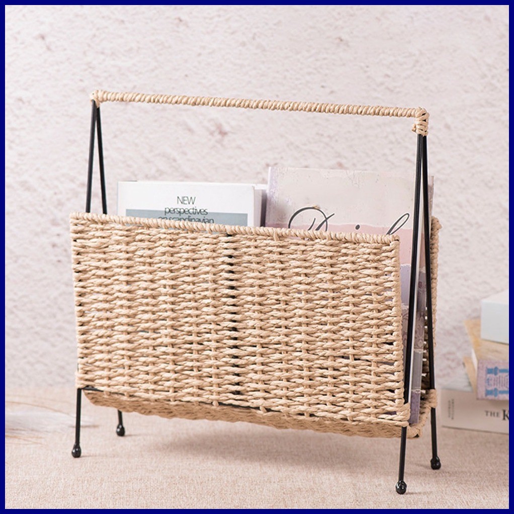 Magazine Basket Woven Storage Holder Rack Standing Organizer Display ...