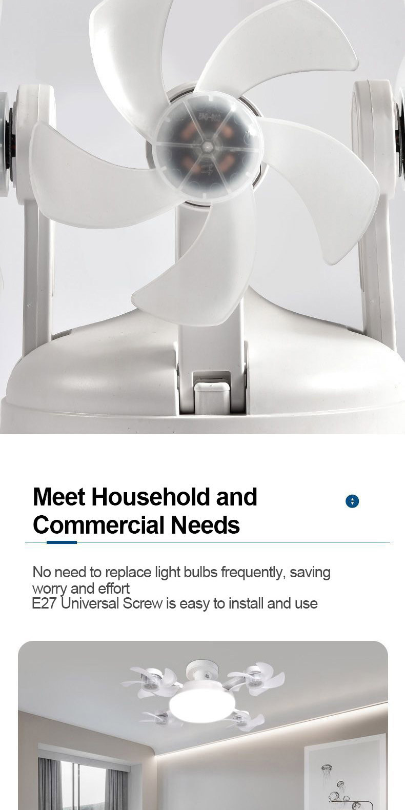 KScocina 2-in-1 Drone Foldable Ceiling Fan Light E27 50W/60W with ...