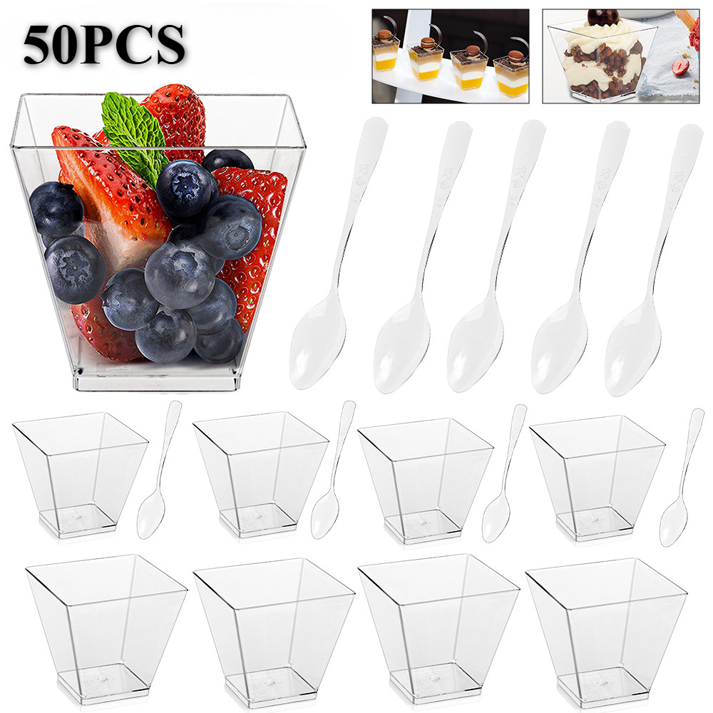 50pcs 60ml Square Clear Mousse Cups Appetizer Cup for Jelly Mousse Ice ...