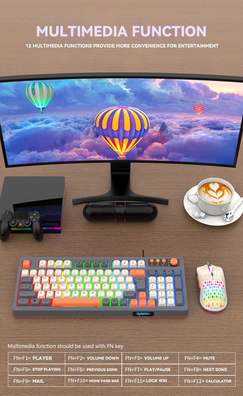 Zeus x Raiku Wired Rainbow LED Gaming Keyboard Bundle And Mouse Set 98 ...