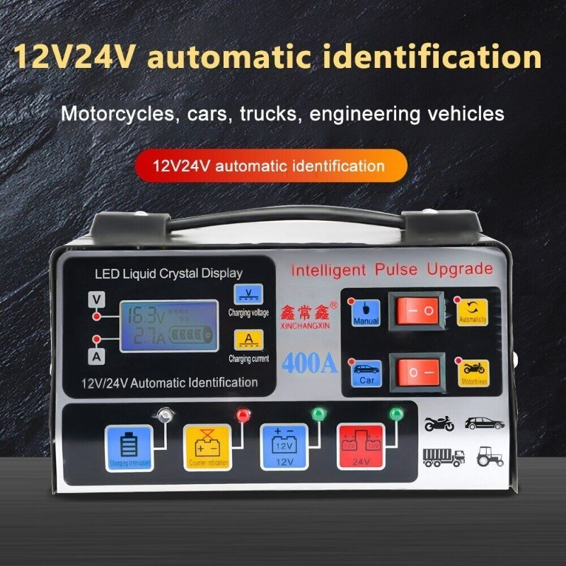 [Fast Delivery] Car battery 400A 12V 24V Universal Battery Charger Motorcycle/Car 12V 24 Volts ...