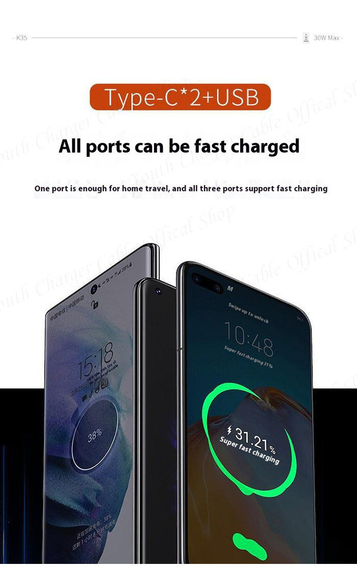 PD30W GaN Fast Charging Charger With Intelligent Digital Display USB Dual Type C Port ...