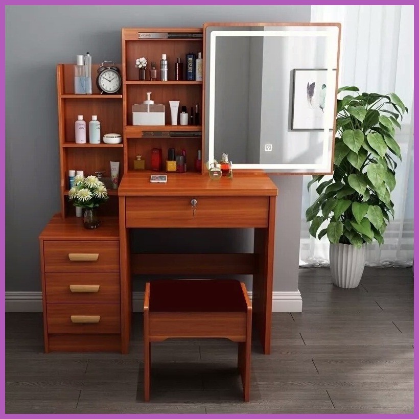 ♂ Vanity Table Mirror W Chair Foldable Mirror Sliding Mirror Lights ...