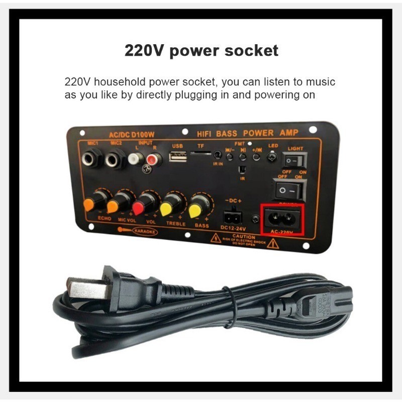 D100K 220V 12V 24V 100W Digital Bluetooth 5.0 Amplifier Subwoofer Dual ...
