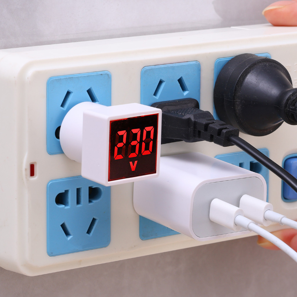 Mini Universal EU Plug Voltmeter - Square LED Digital Voltmeter Ammeter ...