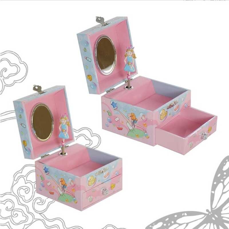 9C Rotating Girl Musical Jewelry With Mirror And Drawer Wooden ...