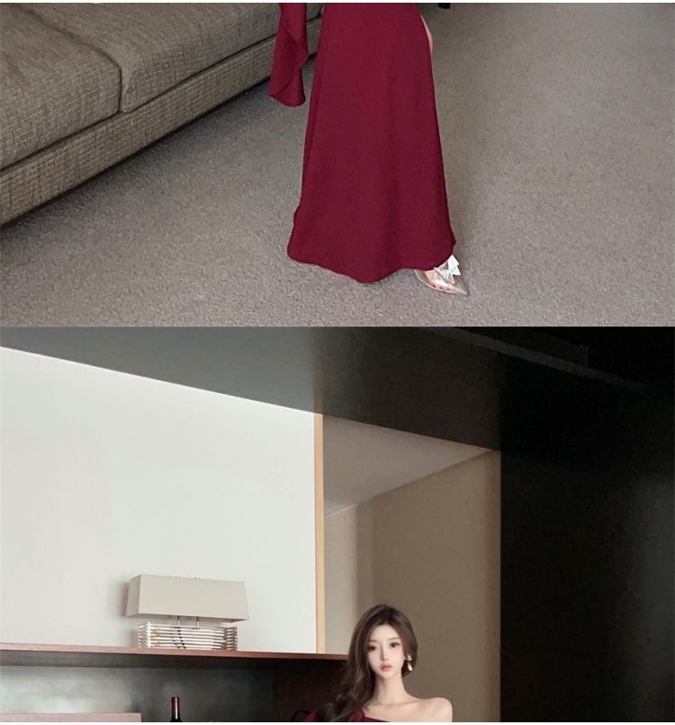 Korean Red Black Off Shoulder Prom Evening Cocktail Long Dress Gown 078 ...