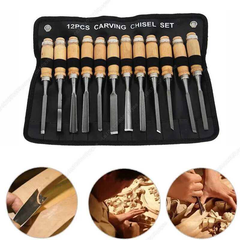 Steel 12Pcs/set Wood Carving Hand Chisel Tool Set Wooorking ...