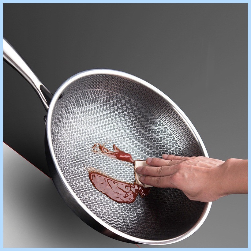 ∈ 32CM Stainless Steel Non Stick Wok Pan Honeycomb Stainless Pan Wok ...