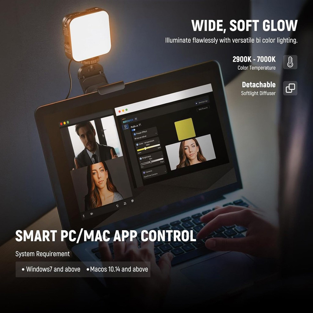 NEEWER PL81 Pro Bi Color Streaming Webcam LED Light with Mac/PC Control ...