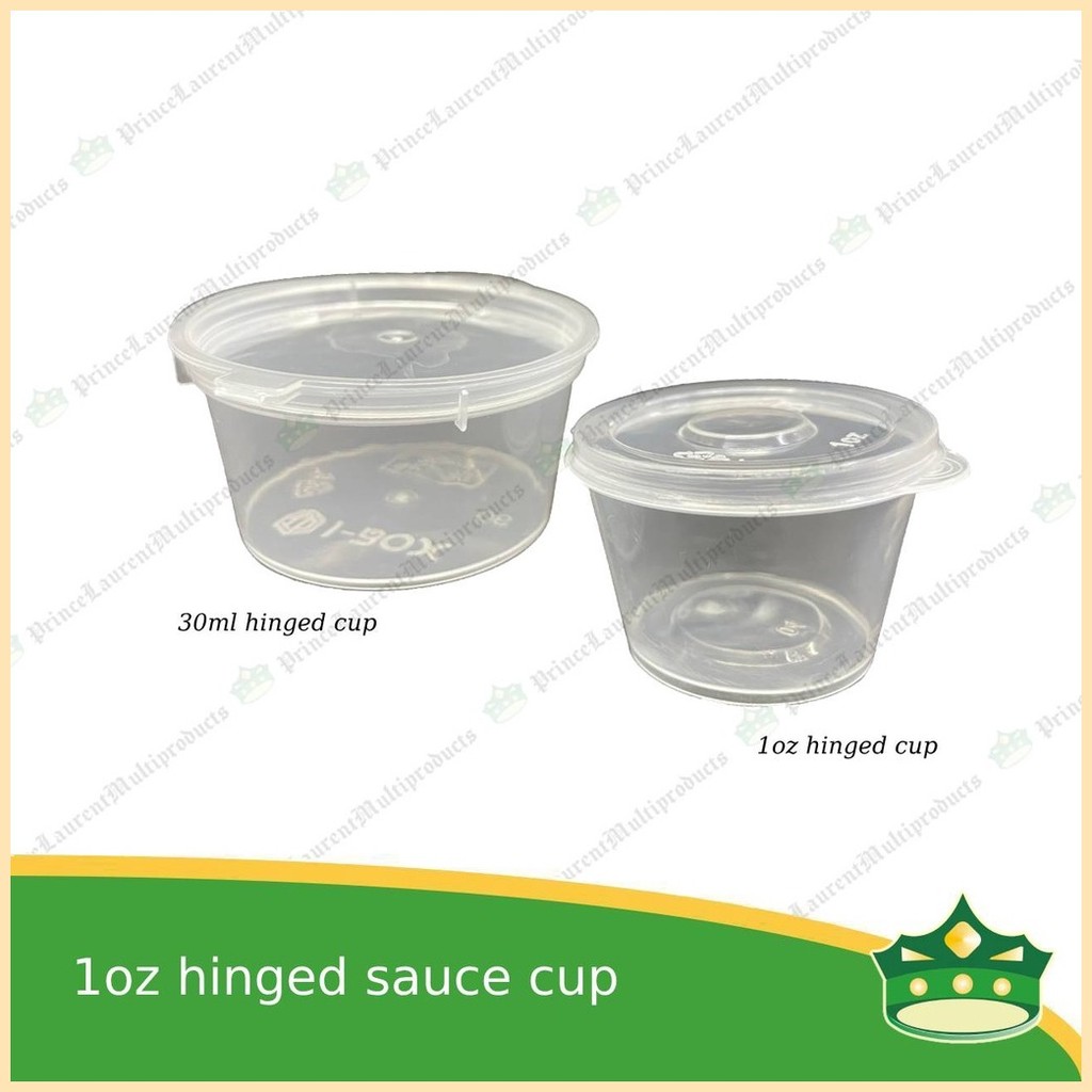 [100 pcs] 1 oz hinged sauce cup clear microwavable with lid for take ...