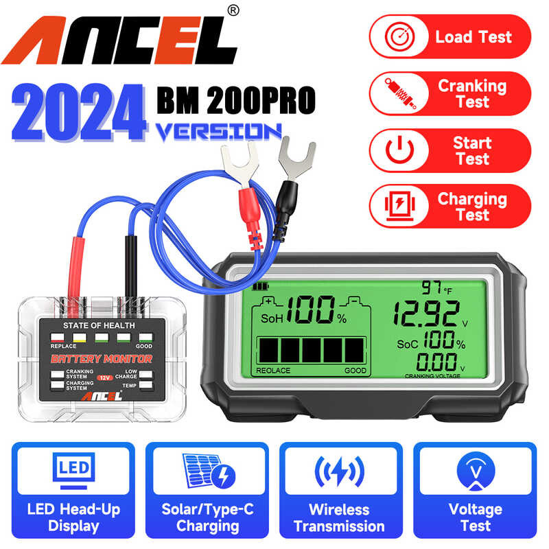 ANCEL Bm200 PRO LED Battery For 12V Battery Monitor Display Battery ...
