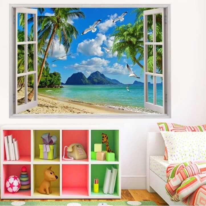 3D Window View Sticker Outside Natural Scenery Self Adhesive Pastes ...