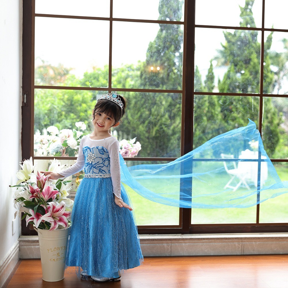 Frozen Elsa Dress for Kids Girls Birthday Party Cosplay Costume Long ...
