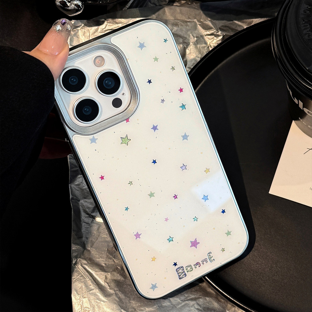 Matte silver with white background, gilded, ins Korean style stars tpu ...