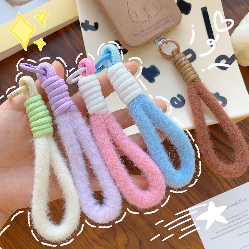 Soft Plush Fluffy Short Wrist Straps - Colorful Mobile Phone Lanyard ...