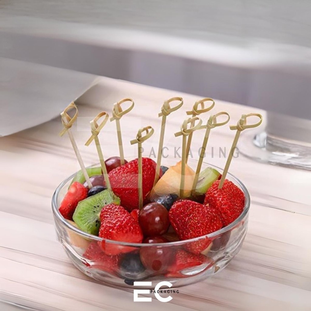 EC 100pcs Looped Knot Bamboo Skewers Sticks Knotted Stick Fine Dining ...