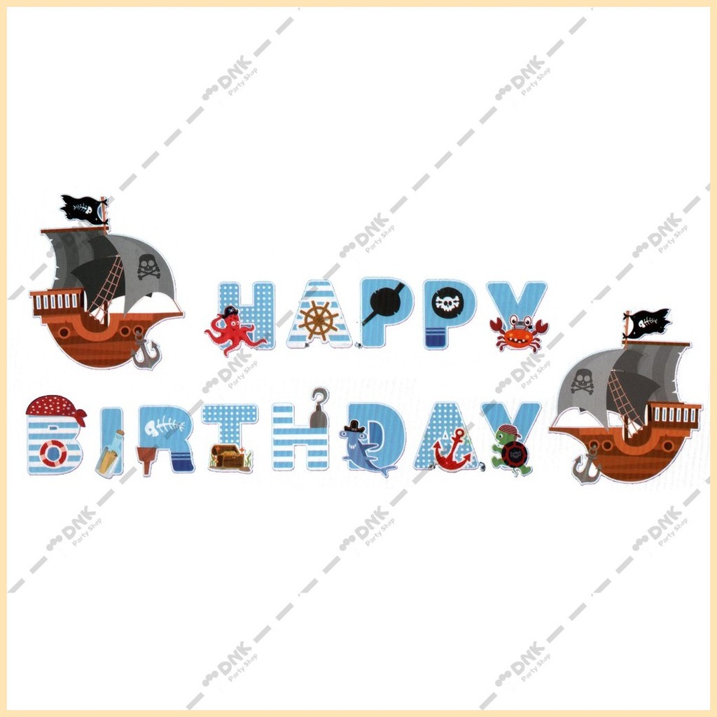 Cutout Flag Hanging Banner Sea Ocean Pirate Ships Anchor Happy Birthday ...