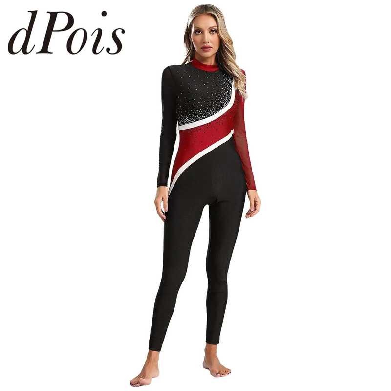 Tt Kababaihan Colorblock Acrobatic Gymnastics Jumpsuit Buong Katawan ...