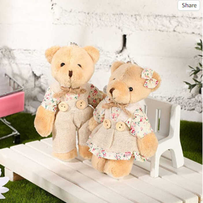 12 Piece Set Of Mini Bear Stuffed Animal Plush Bear, Mini Couple Bear With Coarse Linen Clothes ...