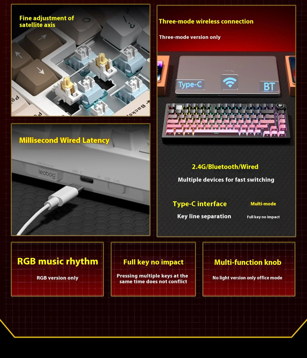 NEW LEOBOG Hi75C Full Aluminium Mechanical Keyboard Kit 3Mode Wired RGB ...