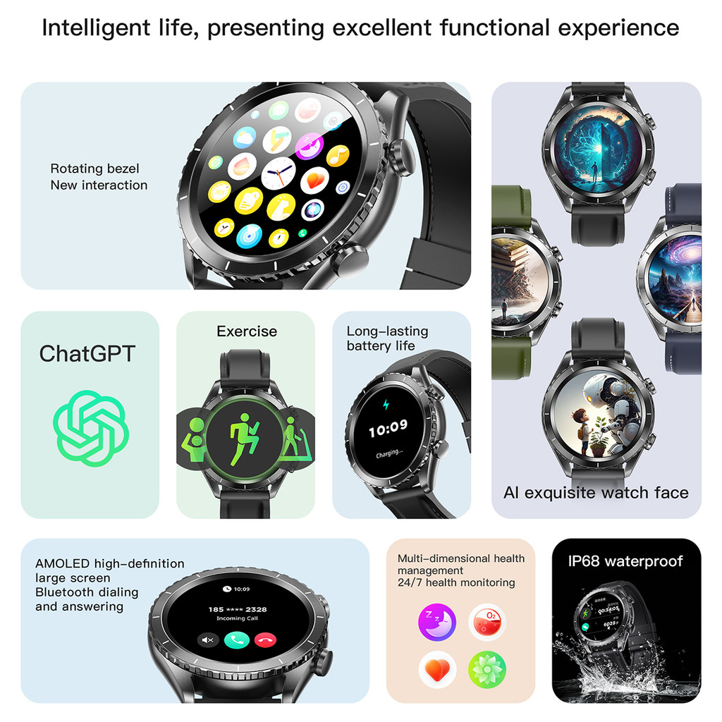 AI intelligent Bluetooth Calling Smart Watch AMOLED Touch Screen ...
