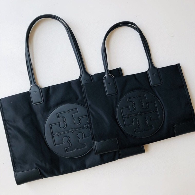 TB TORY BURCH 0078 Classic nylon tote bag Handbag, Black and dark blue ...