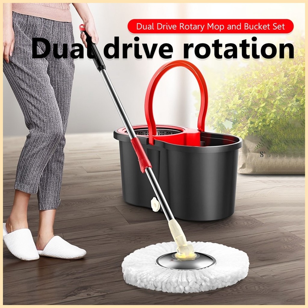 Rotary Mop Bucket Set 360° Stainless Steel Fiber Mop Floor Sweeping Wet ...