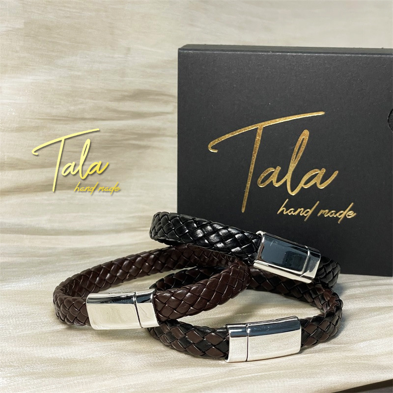 TALA hand made Men's Bracelet Leather Rope Bracelet 18K Gold Magnetic ...