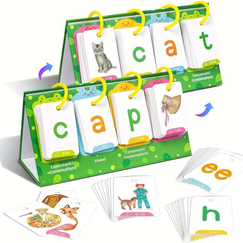 Xj 129Pc Flip Chart Ng CVC Double-Sided Word Flashcards Children Words ...