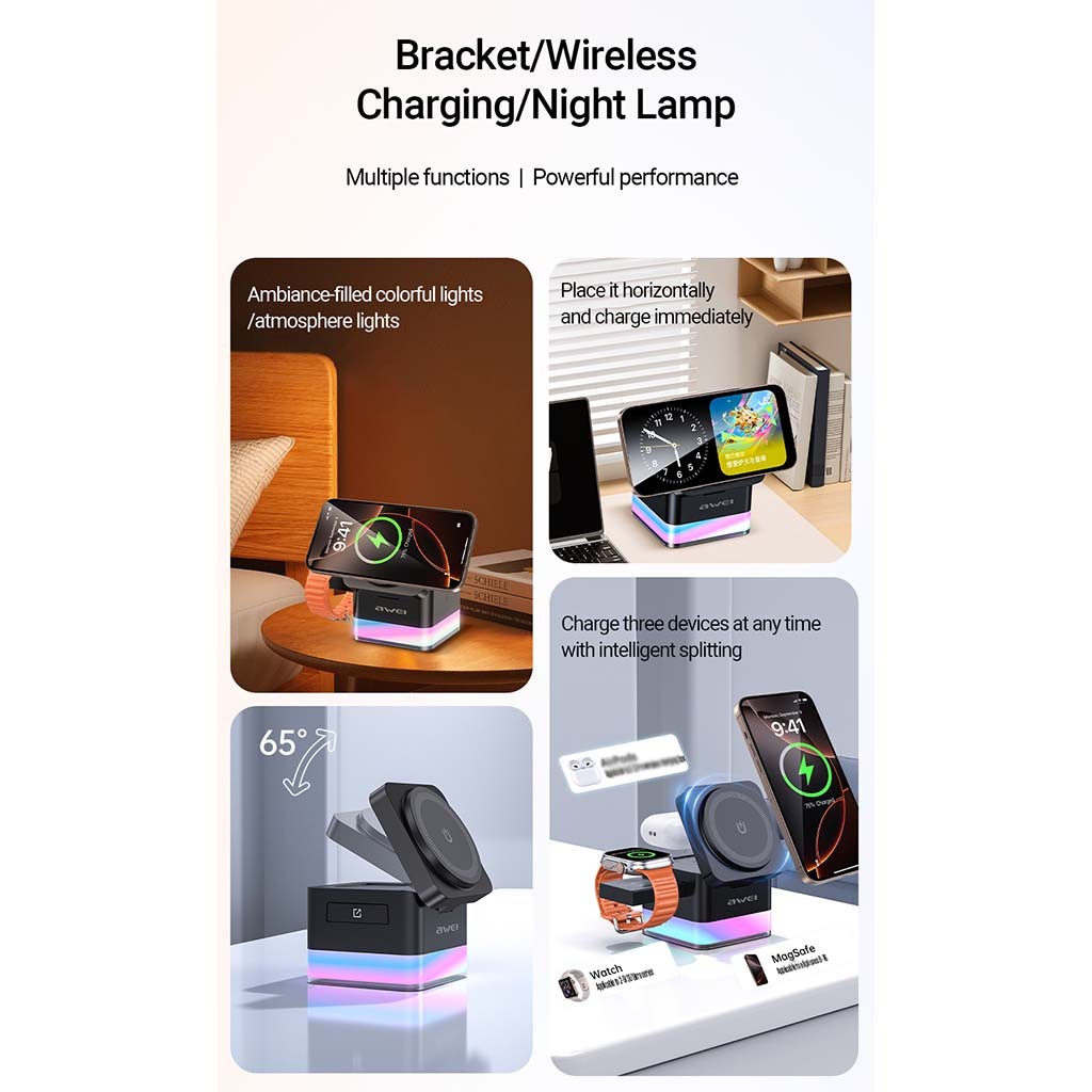 Awei W25 Wireless Charger 3in1 Multifunction Foldable Charging Strong ...