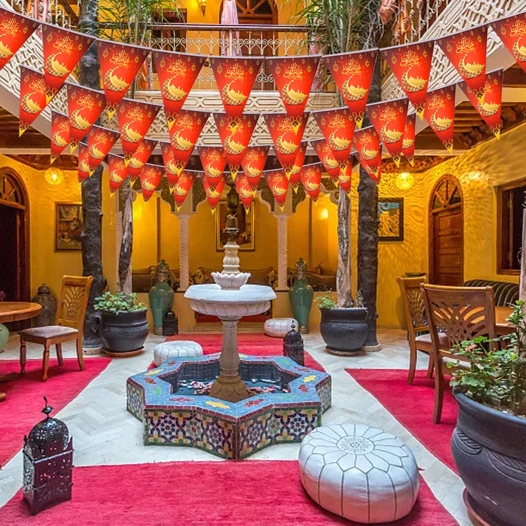 Eid Mubarak Decor Triangle Pull Flag - Moon Star Banner Pennant - Home ...