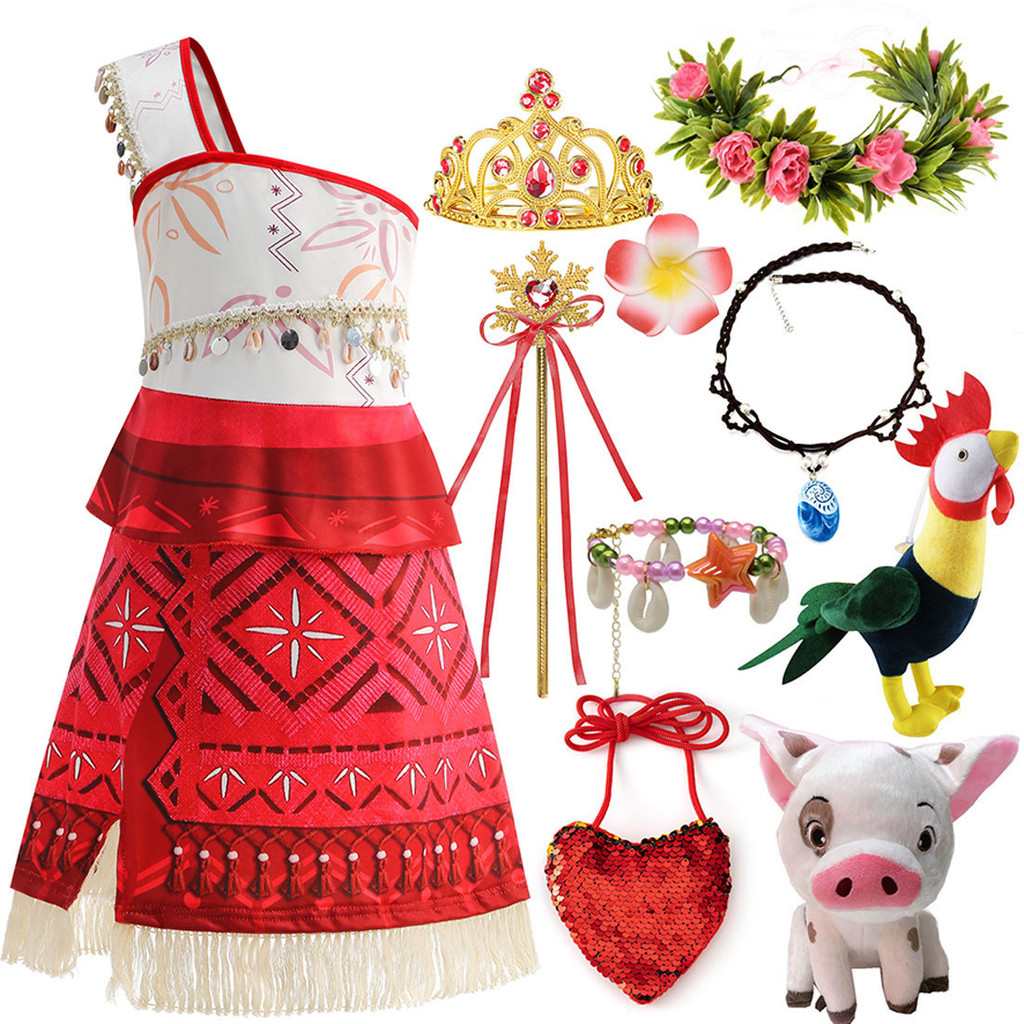 Kids Girl Moana 2 Costume Slip Dress with Wig Necklace Anlet ...