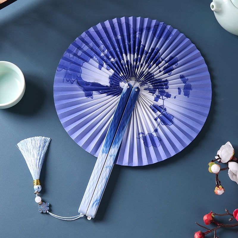 Bamboo Chinese Fan Floral Hand Fan Paper Foldable Fan Vintage Round Fan ...