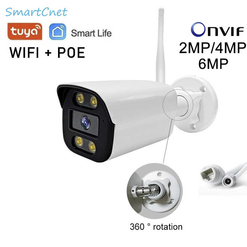 POE 6Mp Wifi Onvif Tuya Smart Life 4Mp 2Mp Waterproof Outdoor IP P2p Security Bullet CCTV ...