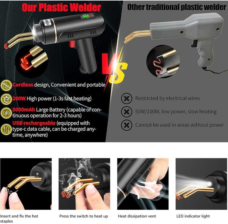high-power 200W plastic welding wireless portable hot stapler plastic ...