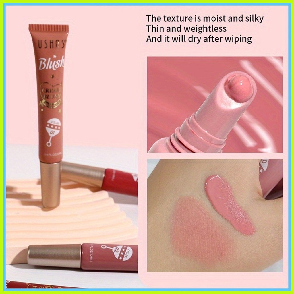 ♟ USHAS 4 Colors Liquid Blush Wand Silky Smooth Creamy with Cushion Applicator Matte Face Blush ...