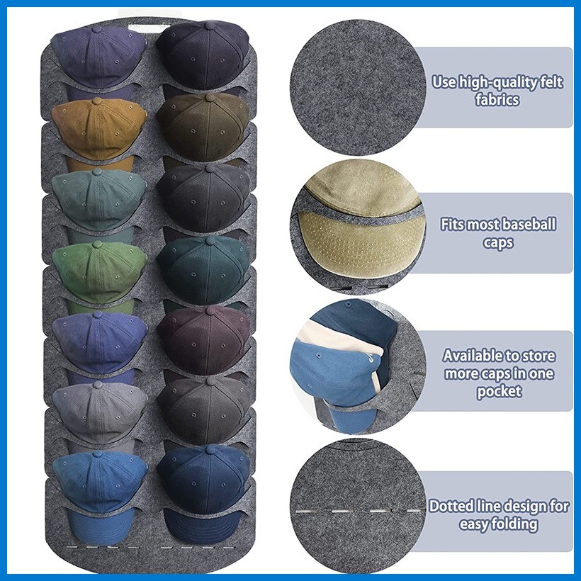 Felt 14Grid Door Back Wall Baseball Hat Storage Wall Hanging Bag Peaked ...