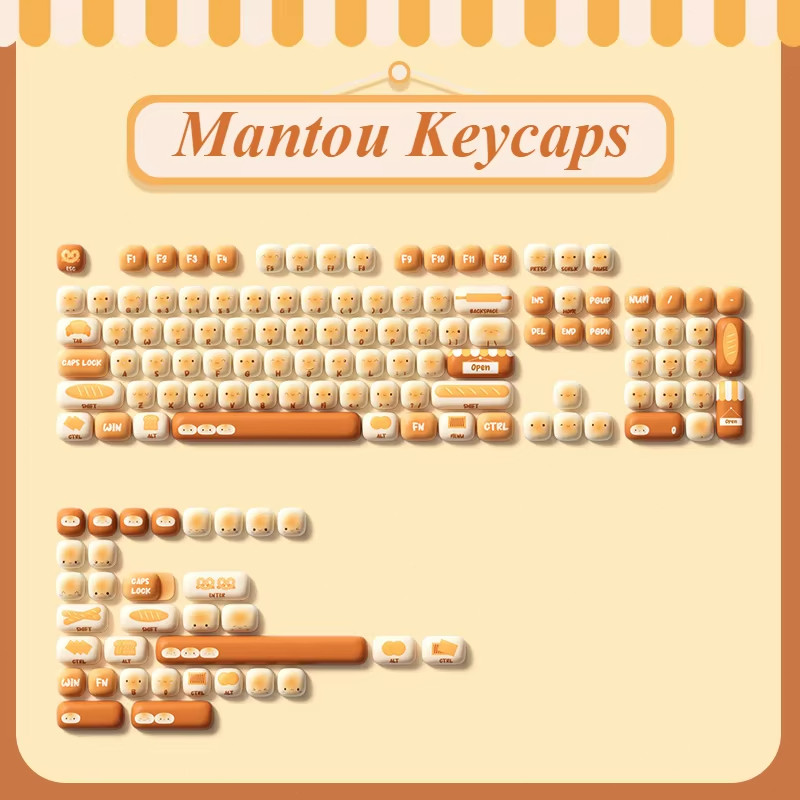 Cute Bread Keycap 138 Keys MOG PBT Thermal Sublimation Round Mantou ...