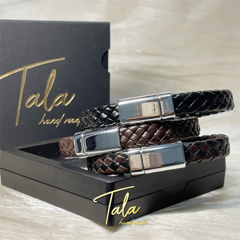 TALA hand made Men's Bracelet Leather Rope Bracelet 18K Gold Magnetic ...