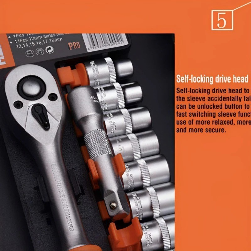 12PCS 1/2 Inch Drive Ratchet Wrench CR-V Socket Kits Mechanic Spanner ...