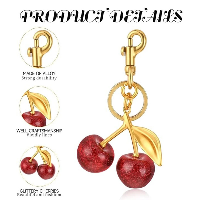 Cherry Bag Charm Red Gold Cherry Women Man Bag Pendant Glitter Resin ...