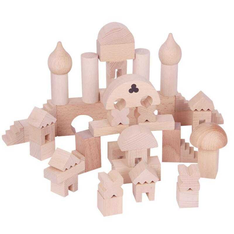 Tt Tt Wooden Castle Blocks Assembly Stacking Game Montessori Eduional ...