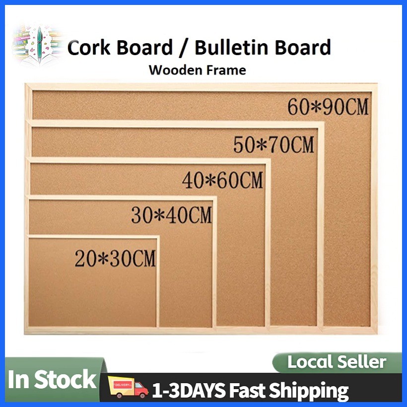 ∈ ℗ 90*60cm Work Board Bulletin Wooden Frame Bulletin Cork Message ...