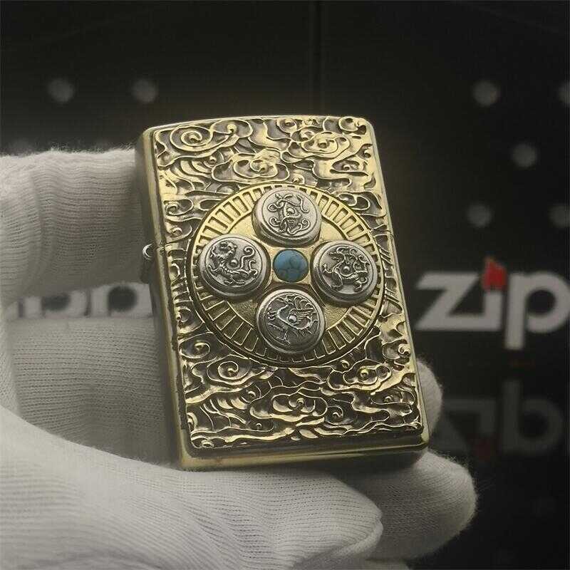 Zippo Lighter Brass Vintage Stamped Fortune Wheel Cloud Pattern Four ...